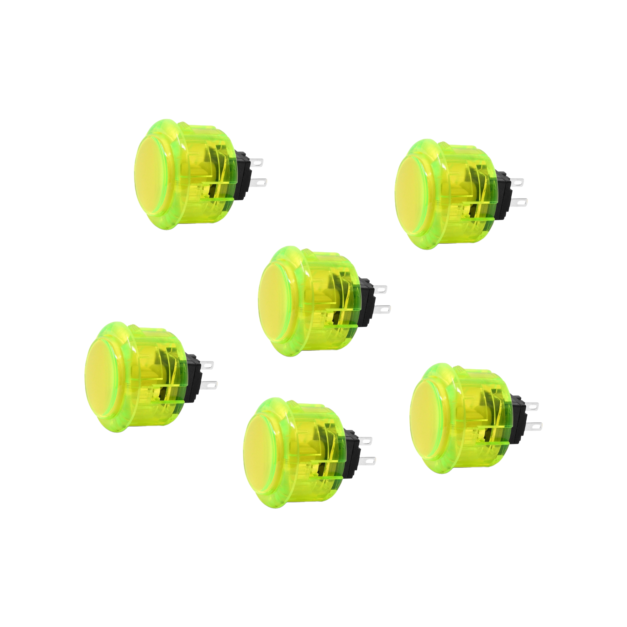 6x Seimitsu PS-14-K 30mm Yellow-Green Arcade Buttons | Snap-In ...